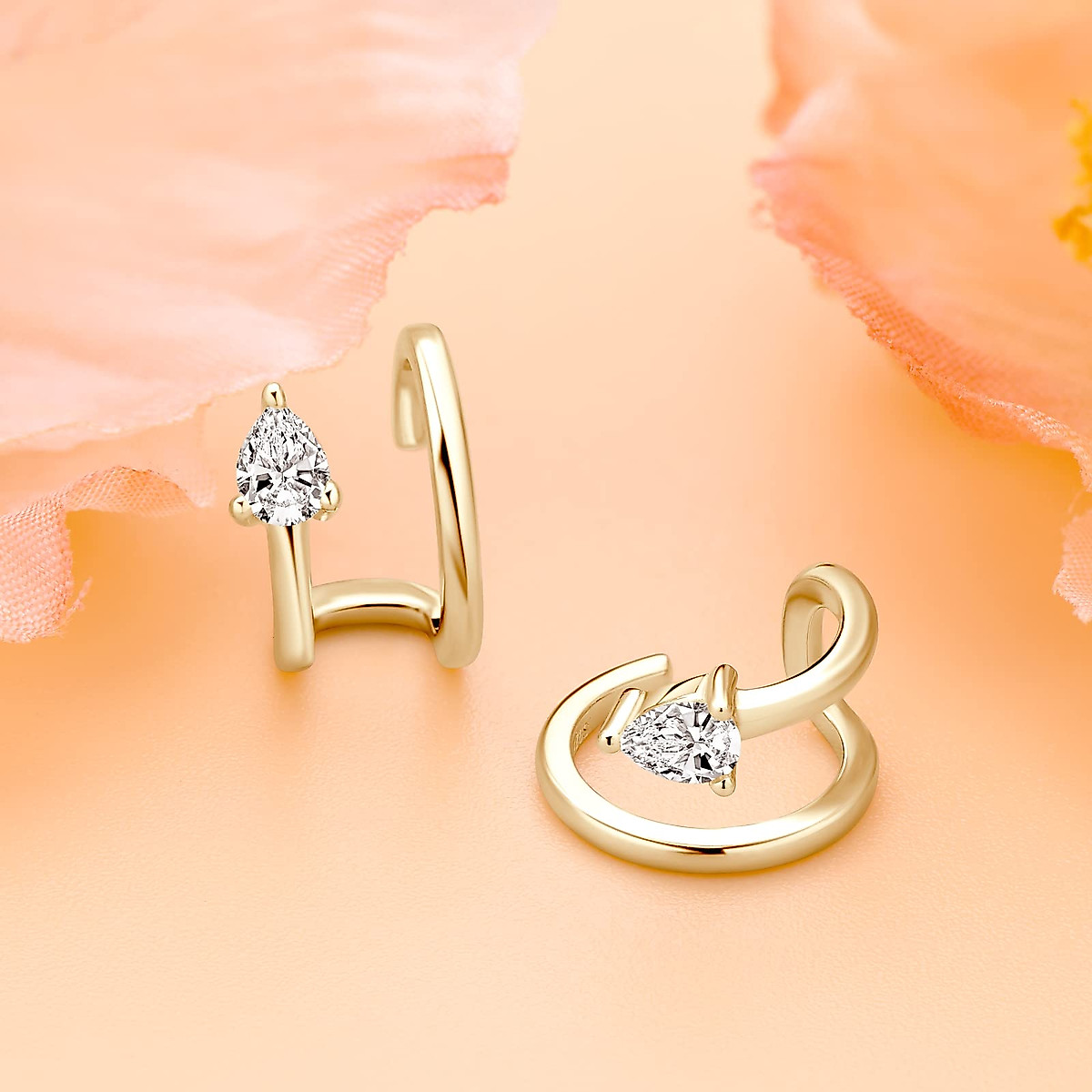 AINUOSHI Ear Cuff Earrings for Women Moissanite Earrings Non-Piercing Clip On Cartilage, 925 Sterling Silver with 14K Yellow Gold Plated, Hypoallergenic, Jewelry Box Packed