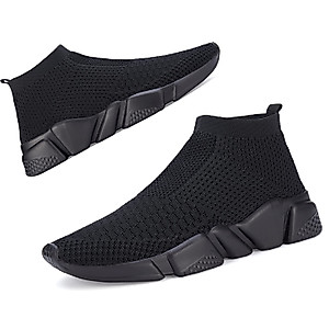 Santiro Slip On Sneakers Women Lightweight Walking Shoes Comfortable Gym Athletic Shoes Fashion Running Tennis Shoes All Black 8.5 US