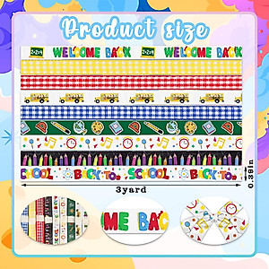 9 Rolls 27 Yards Back to School Ribbons, Welcome Back Grosgrain Ribbons Red Blue Yellow Plaid Ribbons School Rock Ribbons School Bus 3/8" Gift Wrapping Ribbons for Teacher Kindergarten Party Supply