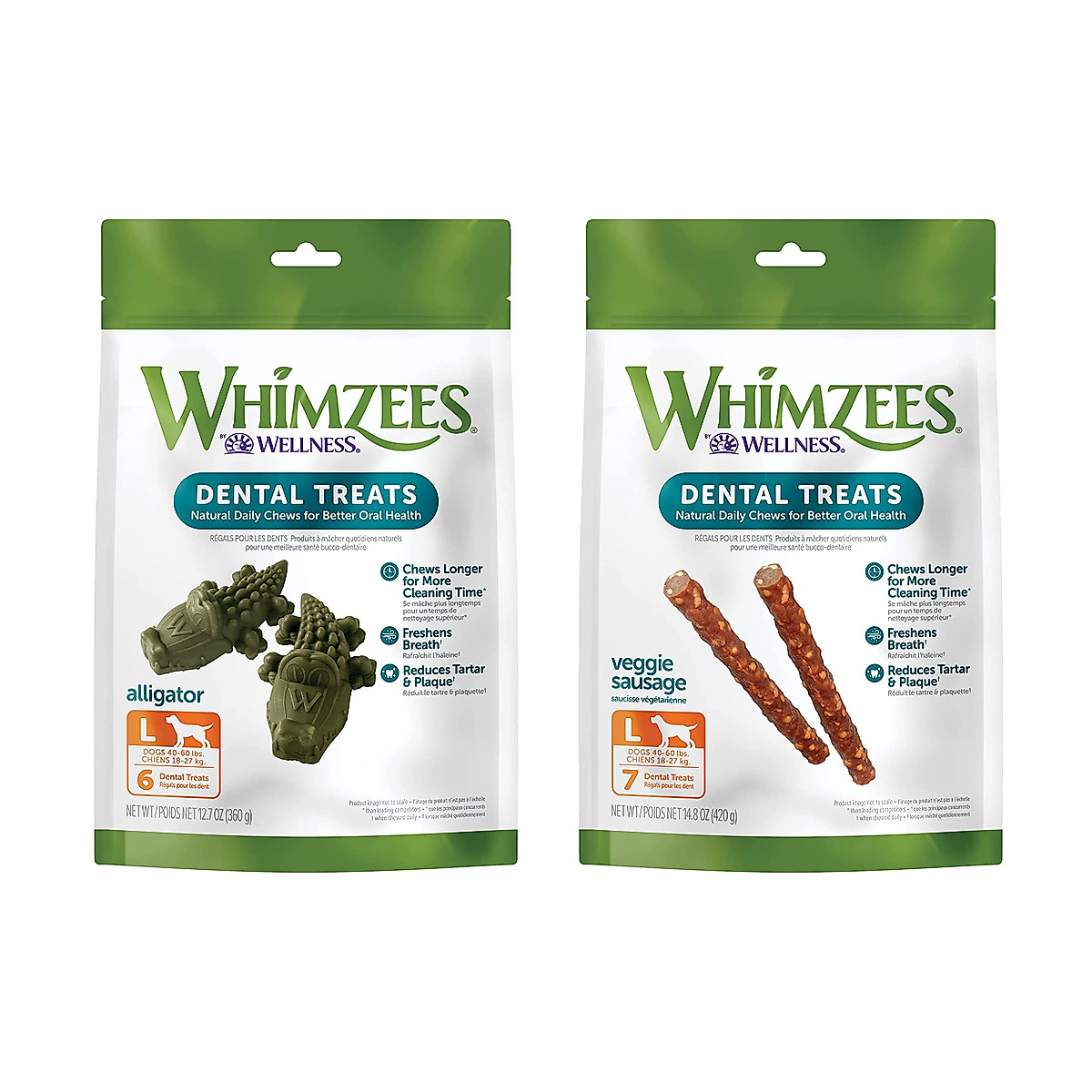 Whimzees Natural Grain Free Dental Dog Treats, Large Bundle
