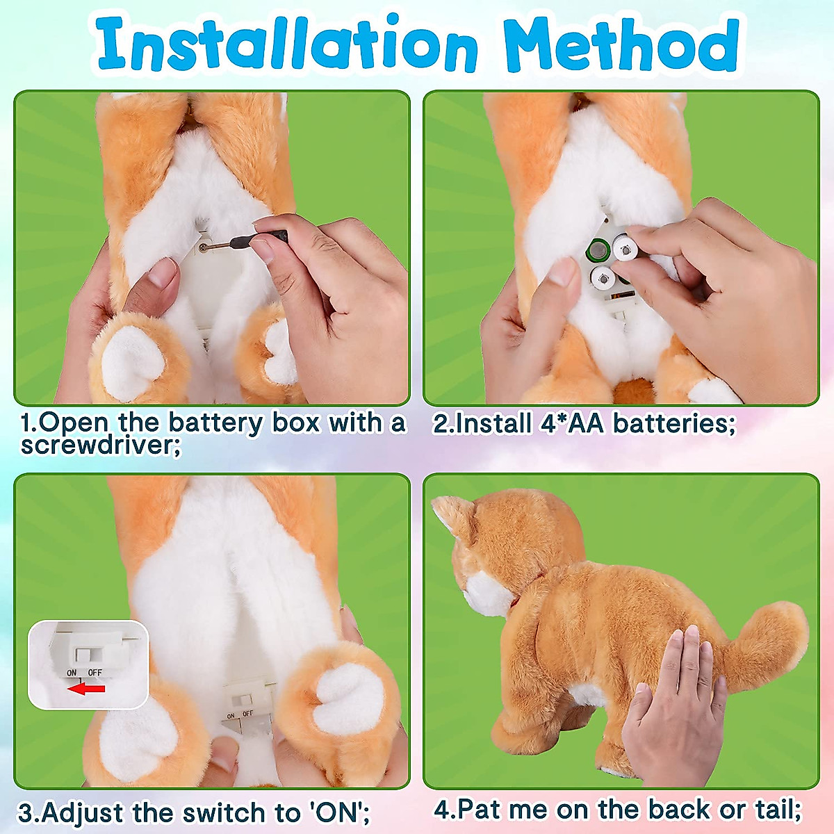 HCdoujoy 12" Yellow Plush Interactive Robot Cat Toy - Touch Control, Animated, Meow & Barking, for Kids 3+ Years