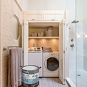 Laundry Room Large Laundry Basket,Collapsible Bag with Easy Carry Handles,Bathroom Dry Wash Fold Repeat Grey Blue White Brown Farmhouse Wood Waterproof Foldable Freestanding Hamper,Folding Storage