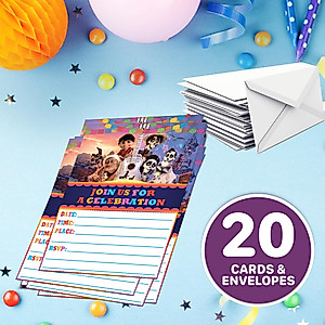 Set of 20 Coco -Themed Happy Birthday Invitation Cards & Envelopes - Lightweight (240g), Postcard Style Invites for the Perfect Party Pack