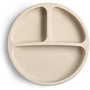 VITEVER Suction Plate with Lid for Toddler, Baby & Kid, 100% Food-Grade Silicone, Divided Design, Microwave & Dishwasher Safe - Shifting Sand