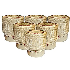 Thai Sticky Rice Basket Size 3 Inches (Pack of 6) Handmade Bamboo Rice Container