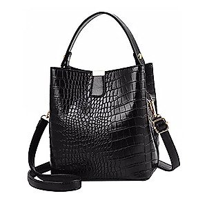 LABANCA Women Retro Alligator Bucket Bags Crocodile Pattern Designer Shoulder Bag Ladies PU Purse Crossbody Wallet Bag, Black
