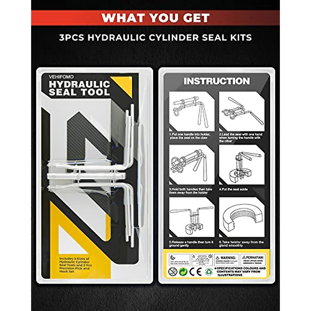 VEHIFOMO Hydraulic Cylinder Seal Installation Tools Kit, Hydraulic Cylinder Piston Repair Gland Seal Tools, U Cup Rod Seal Twisters Universal Seal Twistor Install Tool Set (3 PCS)