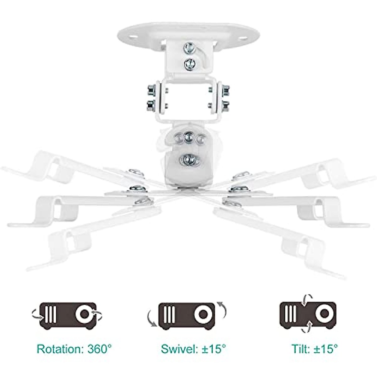 WALI Projector Ceiling Mount, Universal Low Profile Projector Mount with Retractable Arms and Multiple Adjustment Function (PM-002-W), White