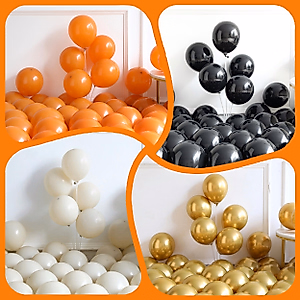 Halloween Balloon Garland Arch Kit, 147pcs Orange Black Sand White Balloons with Large Szie Ghost Foil Balloons Self-Standing Haunted House Mylar Balloons for Halloween Party Little Boo Party Decor