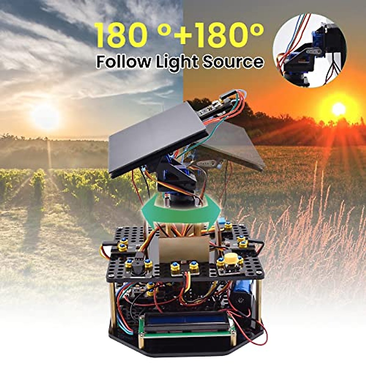 KEYESTUDIO DIY Solar Tracking Electronic Kit for Arduino,Smart Phone Charging Module,Temperature and Humidity Sensor,BH1750 Light Sensor etc.Educational Programming Kit for Teens Adults 15+