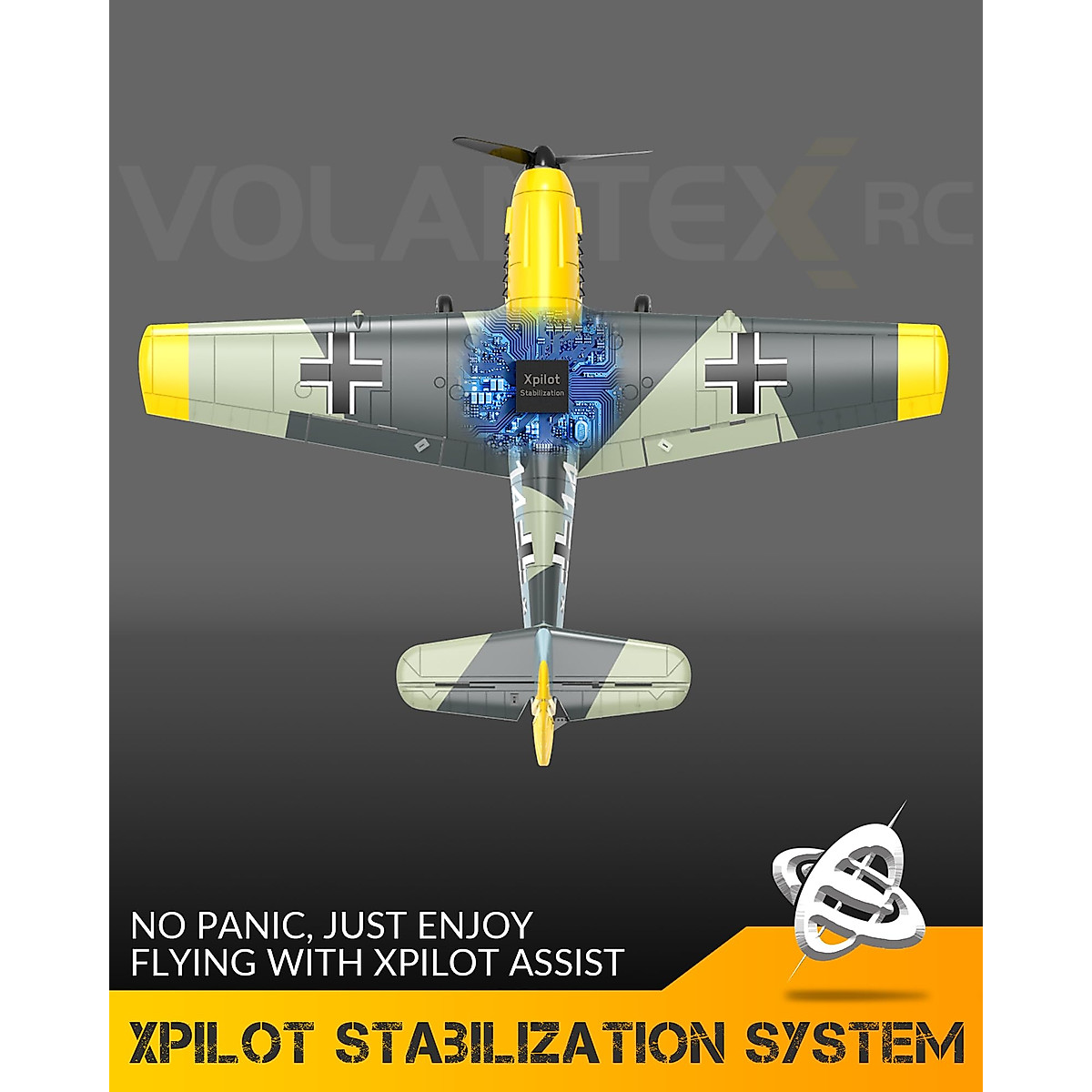 VOLANTEXRC RC Plane, 4 Channel Remote Control Airplane BF109 Fighter RTF with Aileron, Gyro, Aerobatics & 3 Modes Easy to Fly, Hobby Radio Controlled Aircraft for Beginners, Kids & Adults (Yellow)
