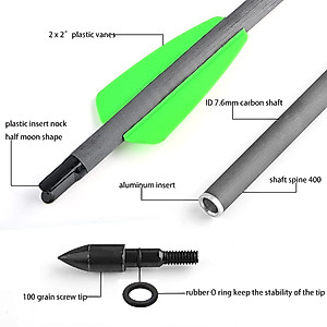 ZSHJGJR Crossbow Bolts 15 Inch Archery Carbon Crossbow Arrows with 100 Grain Removable Tips and Moon Nocks Hunting Archery Arrows 6/12pcs (12pcs arrows)