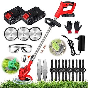 Electric Cordless Weed Wacker with 3Type Blades, String Trimmer Edger Lawn Mower Grass Brush Cutter Kit Pruning Cutter Garden Tools, Weed Eater Trimmer for Lawn,Yard,Garden,Bush Pruning&Trimming