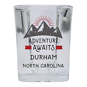 R and R Imports Durham North Carolina Souvenir 2 Ounce Square Base Liquor Shot Glass Adventure Awaits Design