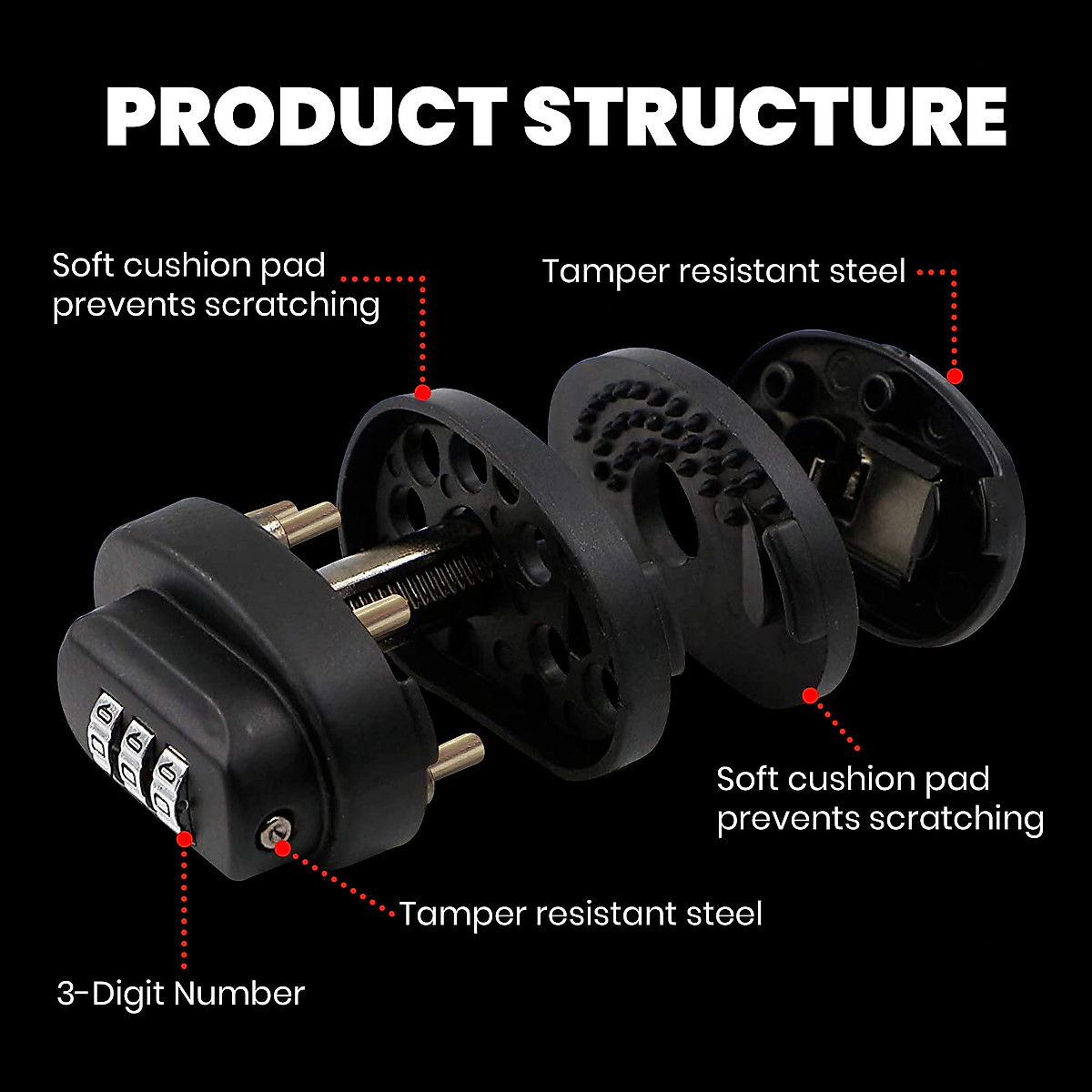 INNOVATEX Gun Trigger Lock Set Heavy-Duty 3 Digit Combination Lock for Handguns, Rifles, Pistols, Shotguns, and Firearms, Home and Travel Gun Safety Accessories, Solid Steel, 3-Pack