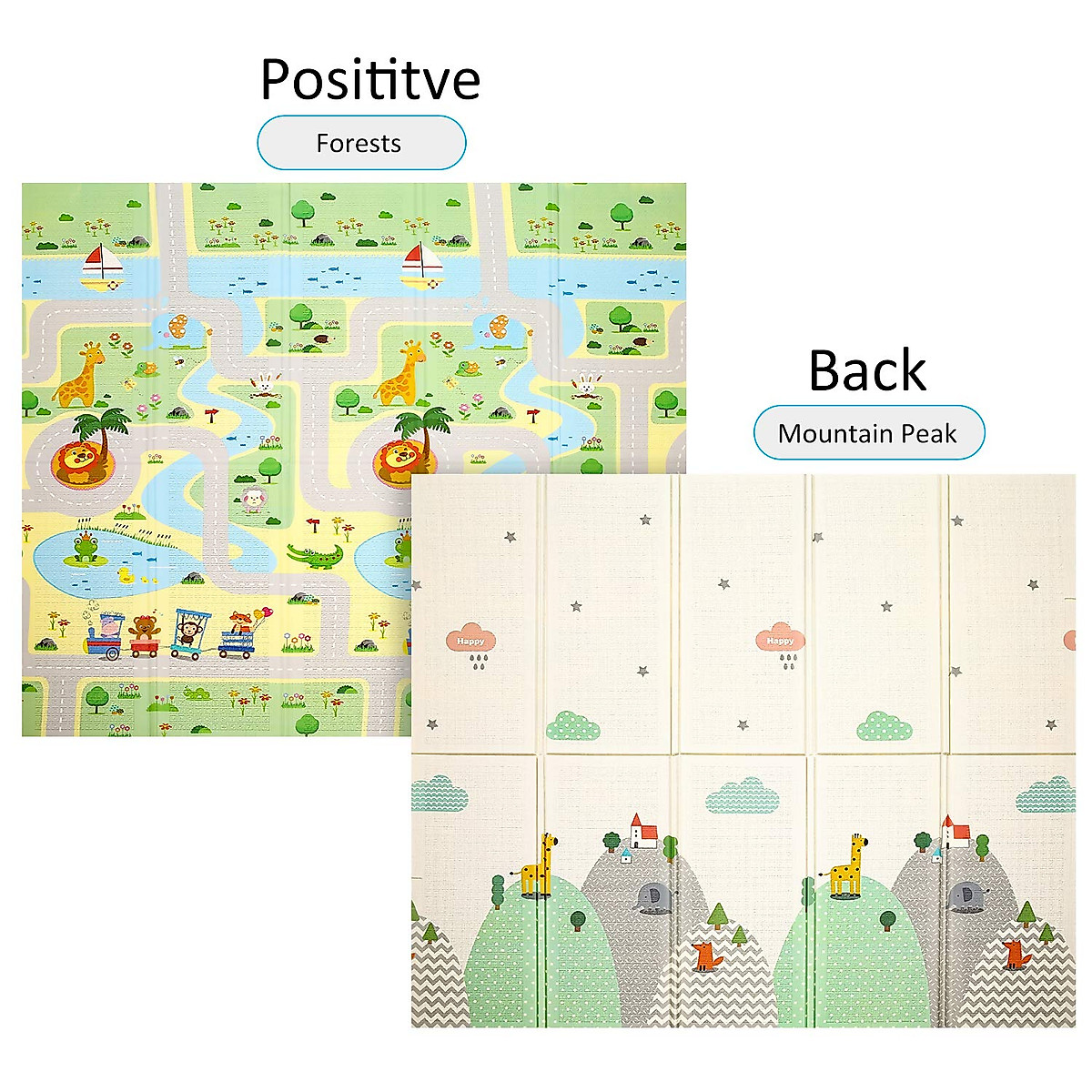 Baby Play Mat Extra Large Baby Mat Folding Foam Playmat Kids Crawling Mat Reversible Non Toxic Waterproof for Infants Toddlers Thicker 0.6inch (Green 0.6in)