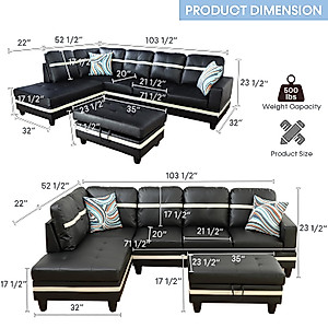 Caberryne Sectional Couch for Living Room Furniture Set Black,Sectional Sofa Set L Shape Sofa and Chaise with Storage Ottoman for Living Room/Apartment（Black,Facing Left Chaise）