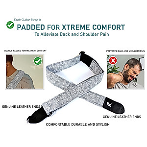 White Giraffe on Black Guitar Strap - Genuine Leather Ends, Includes 2 Strap Locks & 1 Pick. Adjustable Strap, For Bass, Electric & Acoustic Guitars Gift for Guitar Players Men, Women & Kids