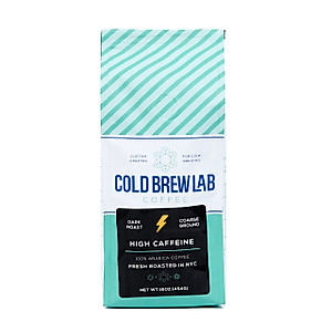 Cold Brew Coarse Ground Coffee, High Caffeine Blend, Dark Roast, 1 LB, Extra Strong, Cold Brewing & French Press