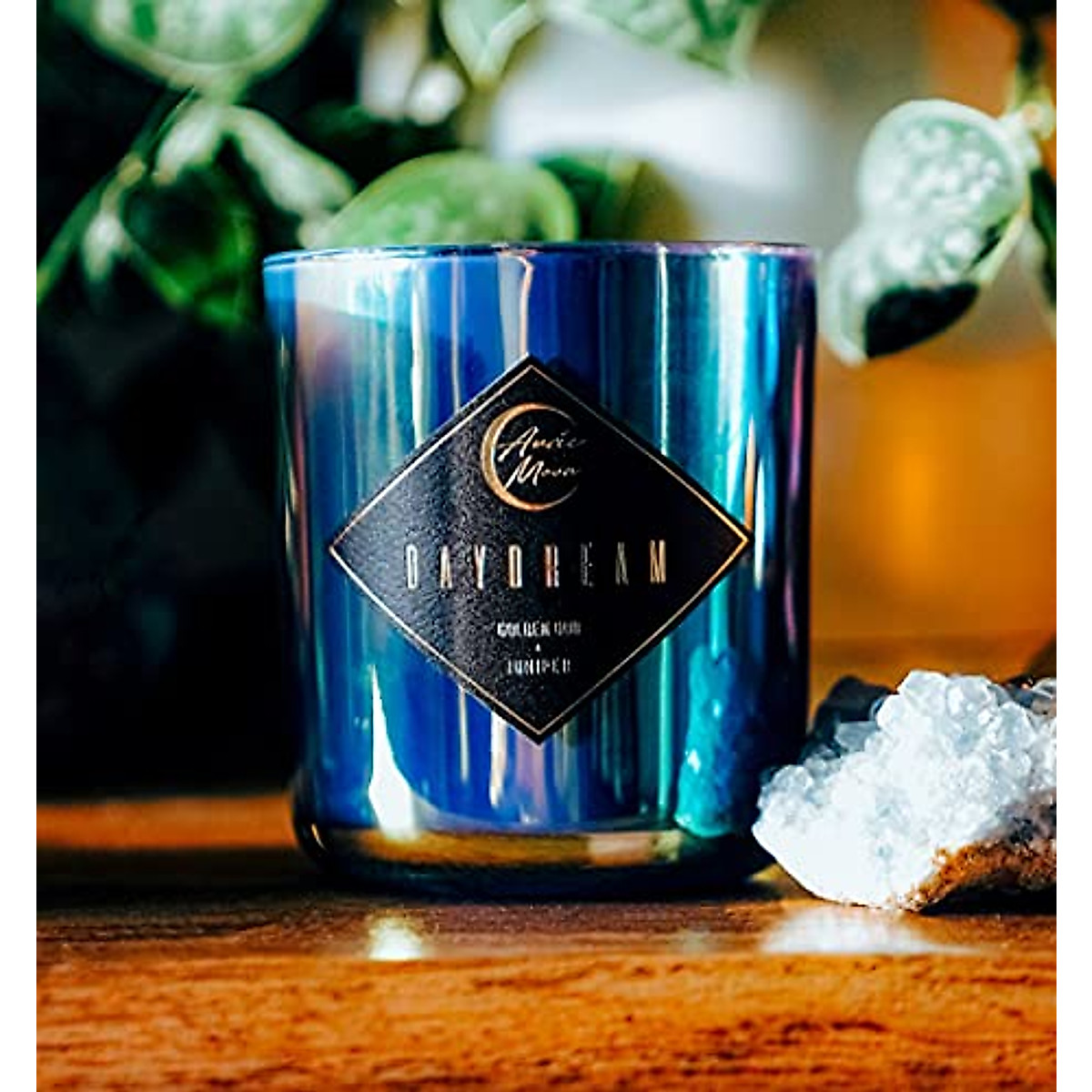 Auric Moon | Golden Oud + Juniper Scented Luxury Soy Coconut Candle for Women | Slow 70+ Hour Burn | Wood Crackling Wicks | 12 Oz Premium Glass | Hand-Poured in California