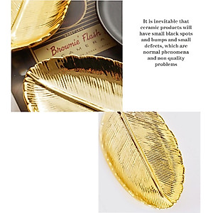 Golden Leaf Tray Ceramic Jewelry Plate Key Tray Ring Holder Trinket Dish Vanity Tray Candy Snack Tray for Christmas,Birthday,Wedding,Women
