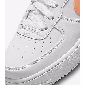 Nike Big Kid's Air Force 1, White/Safety Orange, 5.5 Big Kid