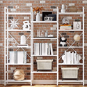 IRONCK Bookcases and Bookshelves Triple Wide 5 Tiers Industrial Bookshelf, Large Etagere Bookshelf Open Display Shelves with Metal Frame