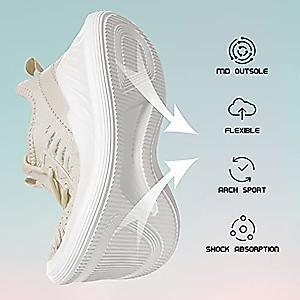 Womens Tennis Shoes - Women Sneakers Workout Running Walking Athletic Gym Fashion Lightweight Nursing Casual Light Shoes Beige Size 9