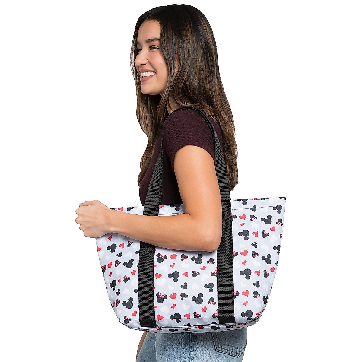 Disney Tote Mickey & Minnie Mouse Icon Print Zipper Travel Bag (Grey)
