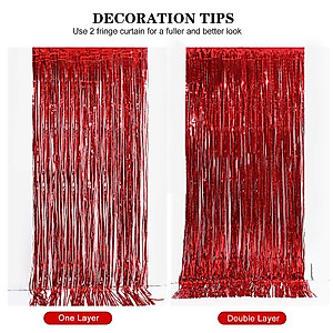 CYLMFC Metallic Tinsel Curtains, 2 Pack 3x8ft Foil Fringe Backdrop for Birthday & Graduation Decorations, Red