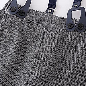 Infant Long Sleeve Dress Shirt with Bowtie + Suspender Pants + Vest Tuxedos Formal Suits for Baby Boys Gray 18-24M