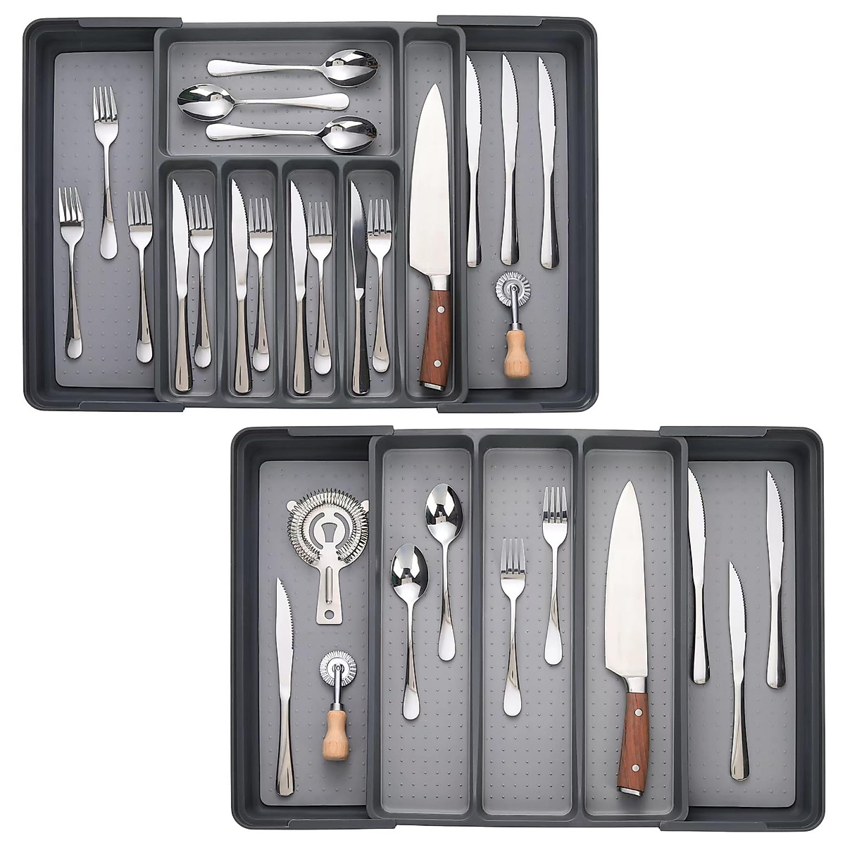 3 Pack Clear Plastic Drawer Organizer, No-Slip Cutlery Tray Utensil Organizer for Kitchen Drawers, Cosmetic Tray for Dressing Table Makeup Storage Organiser in Bedroom and Living Room 7.5" X 13"