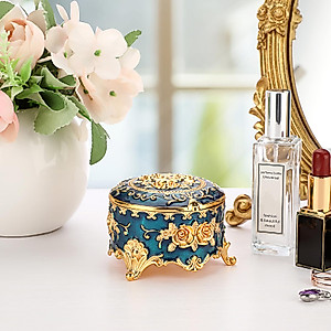 Hipiwe Antique Metal Jewelry Box Ring Earring Treasure Chest Case Small Trinket Box Round Jewelry Display Box Necklace Organizer Wedding Birthday Gift Home Decor, 3x3x2.4 inch