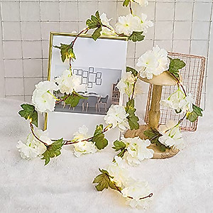 Mhuan 2.2m 25 Lights Simulation White Cherry Blossom Wisteria Flower Rattan String Light Artificial Flower Decorative Atmospheres String Lights for Home Garden Festival Wedding Party Decor