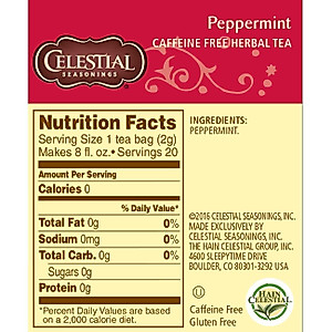 Celestial Seasonings Herbal Tea, Peppermint, 20 Count (Pack of 3)