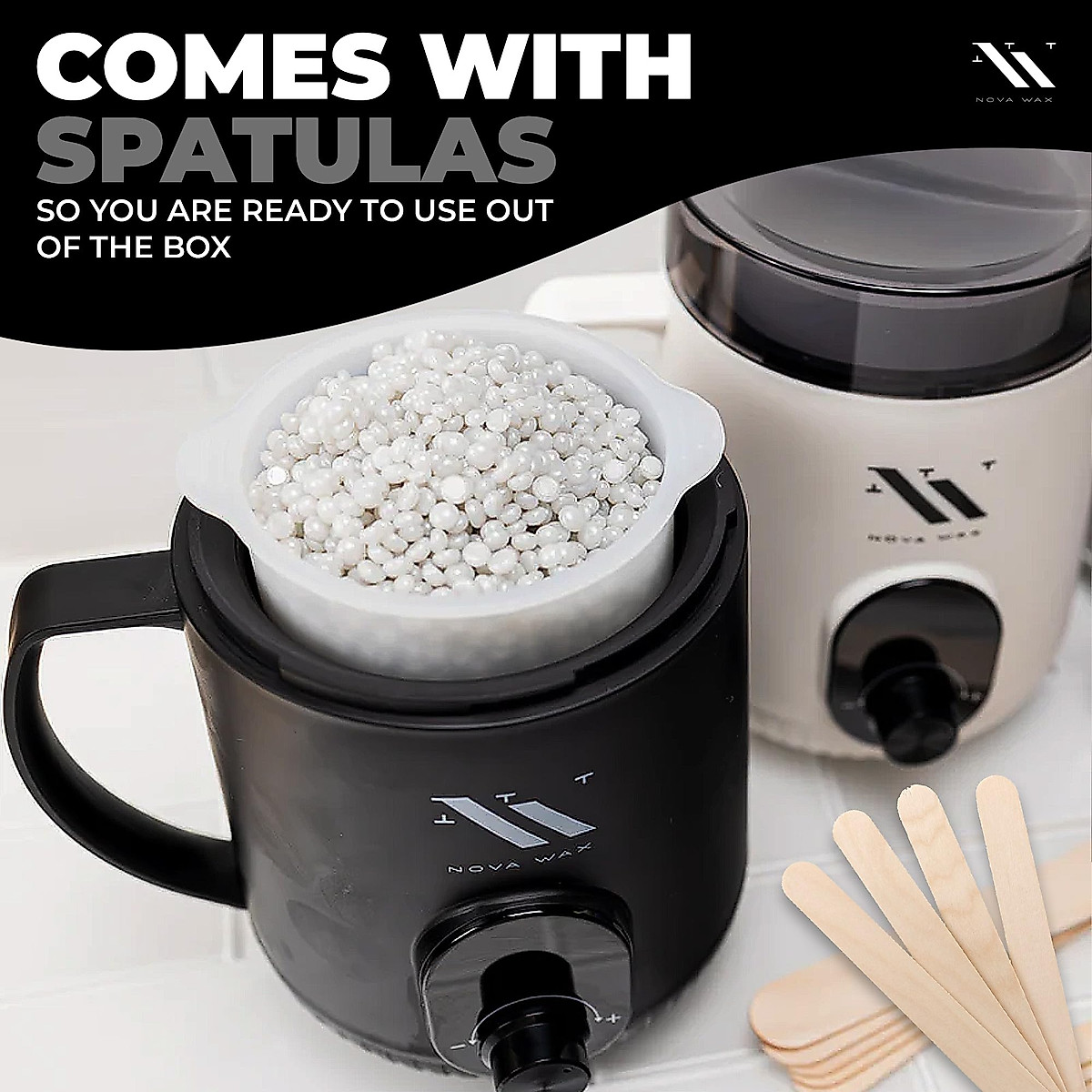 NOVA Melt Warmer for Hair Removal - Mini Waxing Kit with 4oz/125g Hard Wax Tablets, 1.1lb Waxing Sticks - Ideal for Face, Body, and Sensitive Areas