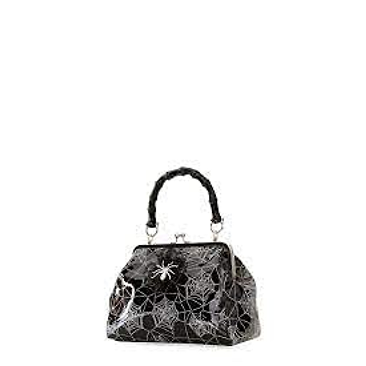 Lost Queen Killian Spiderweb Vintage Kisslock Handbag Glitter Spider Brooch Purse