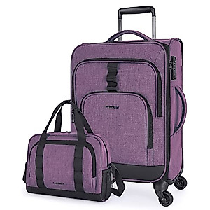 2 Piece Luggage Sets, BAGSMART Expandable 20 inch Carry on Luggage Airline Approved, Lightweight Carry on Suitcase with Spinner Wheels, Family Travel Suitcase Set with Duffle Bag - Violet