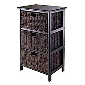 Contemporary Home Living 28.50” Black Storage Rack with Three Foldable Baskets