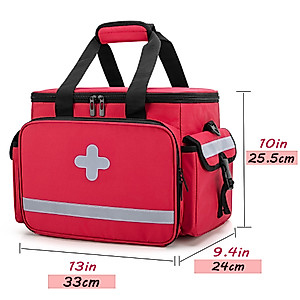 CURMIO First Aid Kits Bag Empty, Emergency Supplies Bag Medical Bag for Home Health Care and Trauma Kits, Red (Empty Bag Only)
