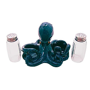 Octopus Salt and Pepper Set Holder, Nautical Décor, Shakers Included, 5.75 Inches