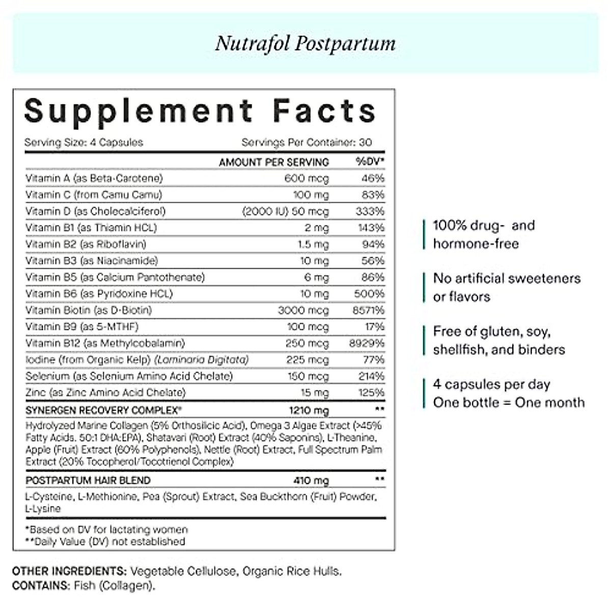 Nutrafol Postpartum Hair Growth Supplement | Clinically Effective for Visibly Thicker Hair & Less Shedding | Breastfeeding-Friendly Ingredients | 1 Pouch | 1 Month Supply