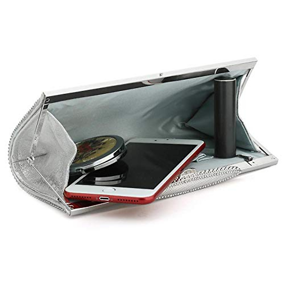 KALINNU Evening Party Clutch Handbag Bling Shiny Sparkly Rhinestone Wedding Purse for Women (Silver)