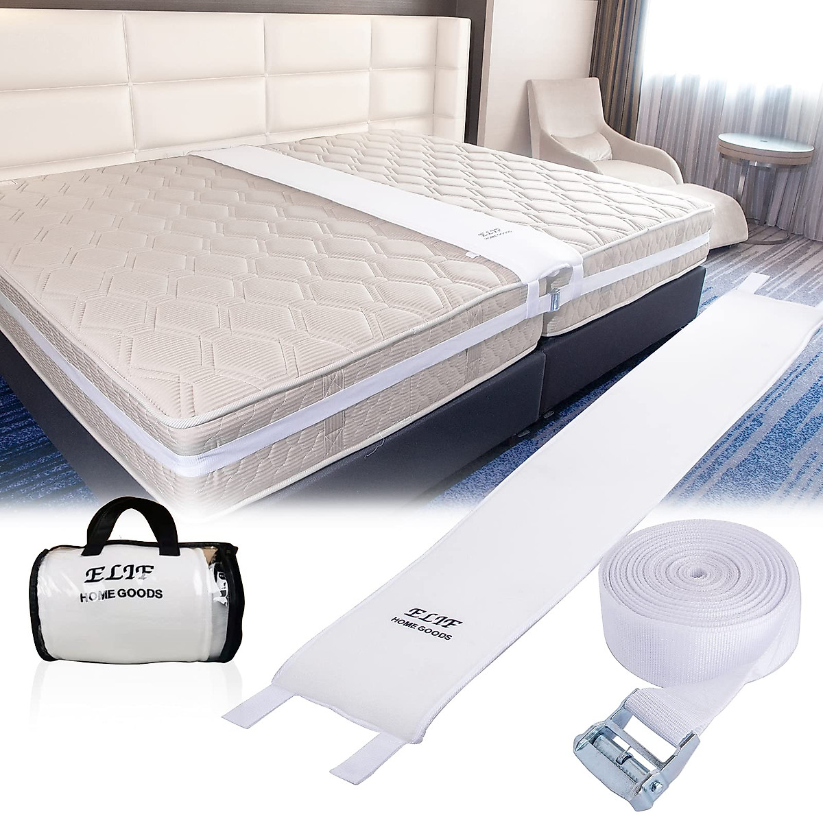 Elif Bed Bridge Connector - Twin to King Converter Kit, 25D Memory Foam Bed Gap Filler, Adjustable Mattress Connector for Bed with Extra Wide Design, Non-Slip Design (Twin)