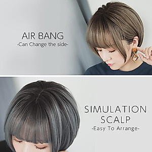 ブライトララ BRIGHT LELE Natural Full Short Straight Bob Hair With Air Bangs Wigs for Women Synthetic Stright Hair Wig for Daily Party Cosplay Wig HF618-CR