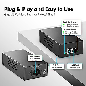 YuLinca Gigabit PoE+ Injector 90W, 802.3af/at/bt Power Over Ethernet Metal PoE Adapter, 10/100/1000Mbps, Non-PoE to PoE Adapter, Plug & Play, Distance Up to 100 Meters (328 ft.)