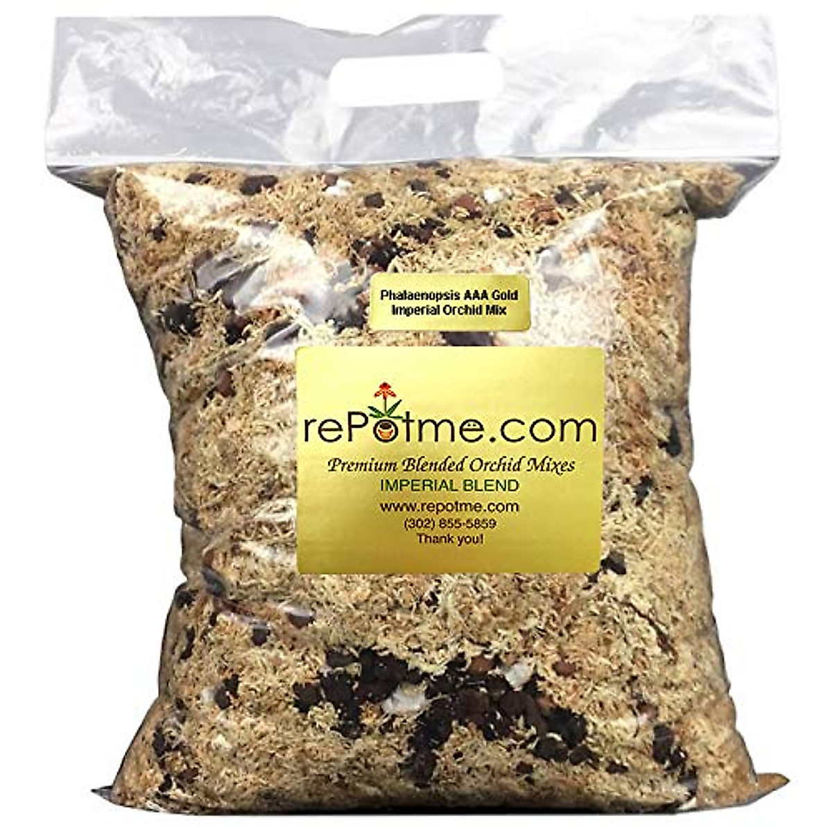 rePotme Orchid Potting Mix - Phalaenopsis AAA Gold Imperial Orchid Mix (Mini Bag) - Premier Orchid Potting Mix with Orchid Moss and Orchid Bark