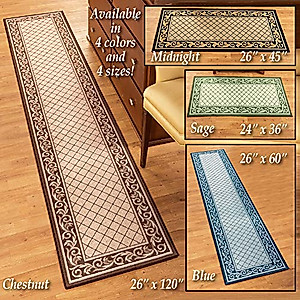 Collections Etc Floral Scroll Basket Weave Rug with Skid-Resistant Backing, Chestnut, 26" X 120"