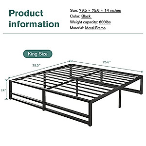 MUTICOR 14'' Metal Platform King Bed Frame with Strong Steel Slats Support/Sufficient Storage Space/Mattress Foundation/No Box Spring Needed/Easy Assembly