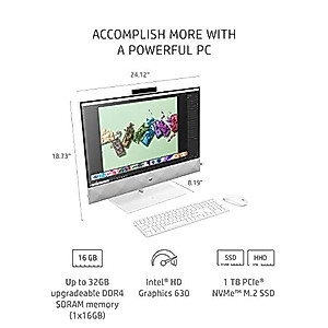 HP Pavilion 27-inch All-in-One Desktop, 10th Gen Intel i7-10700T Processor, 16 GB RAM, 1 TB SSD Storage, Full HD IPS Touchscreen, Windows 10 Home, Wireless Keyboard and Mouse Combo (27-d0080, 2020)